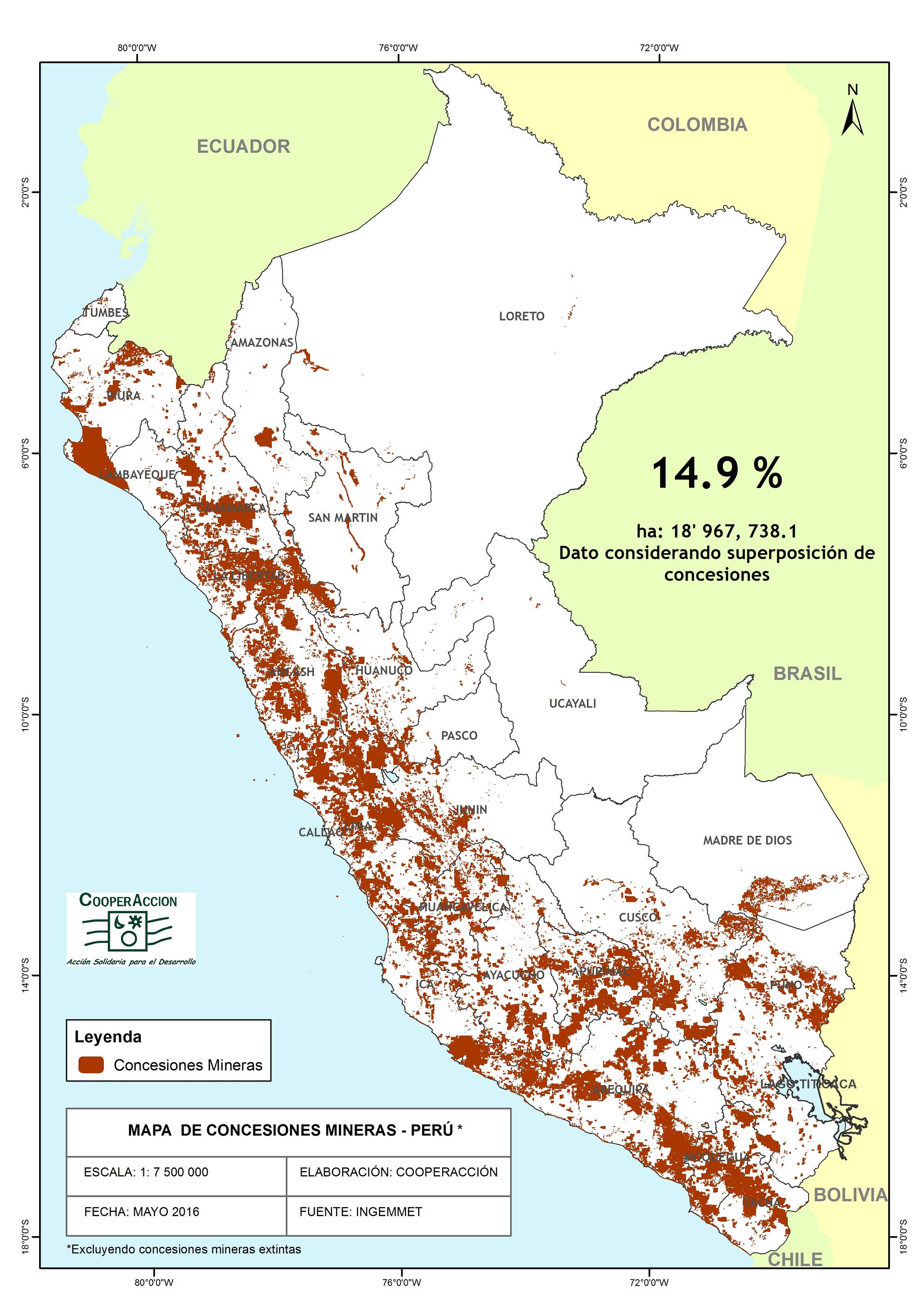 MAPA DE CONCESIONES MINERAS DEL PERÚ MAYO DE 2016 - Observatorio de ...