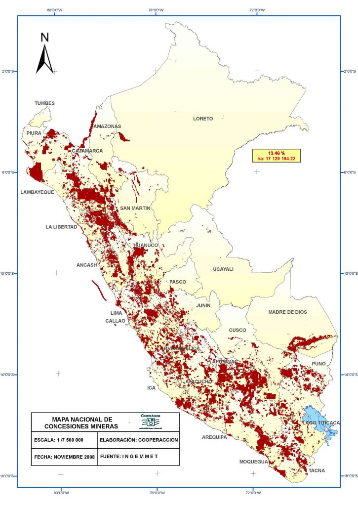 MAPA DE CONCESIONES MINERAS DEL PERÚ NOVIEMBRE DE 2008 - Observatorio ...
